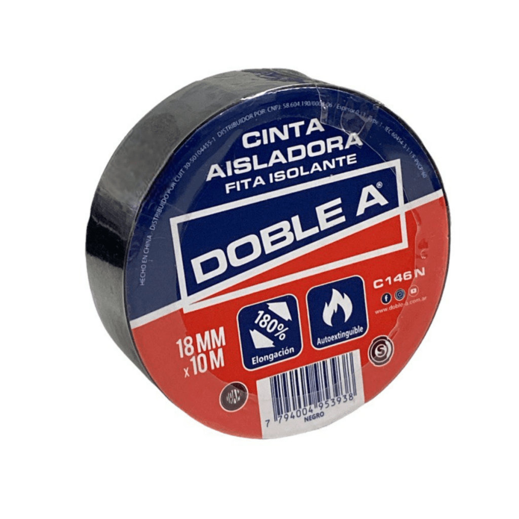 Cinta Aisladora Autoadhesiva Negro Doble A 18mm X 10 Mts – Hipercom